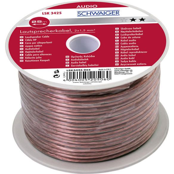 SCHWAIGER Lautsprecherkabel, 25 m 2x1,5 mm2 transparent - hagebau.de