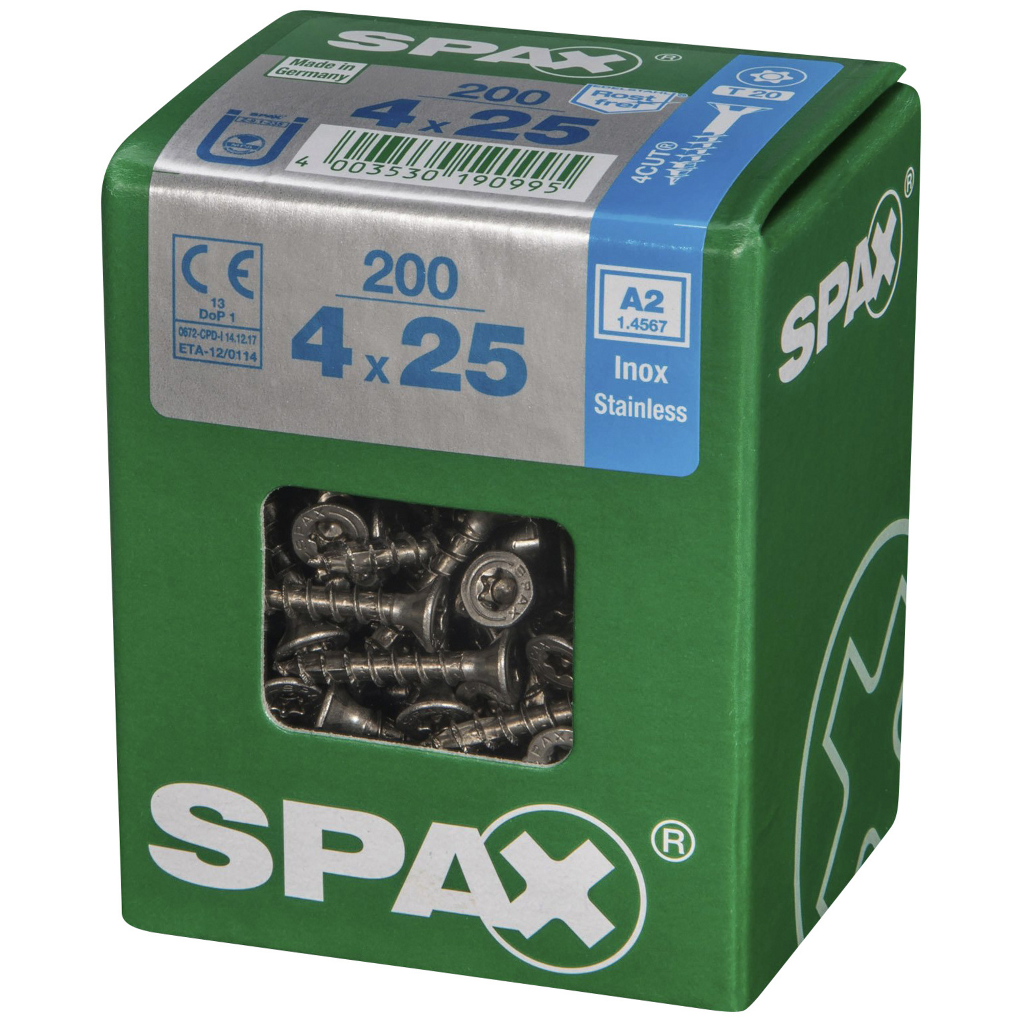 SPAX Edelstahlschraube, 4 mm, Edelstahl rostfrei, 200 Stk., TRX A2 4x25 ...