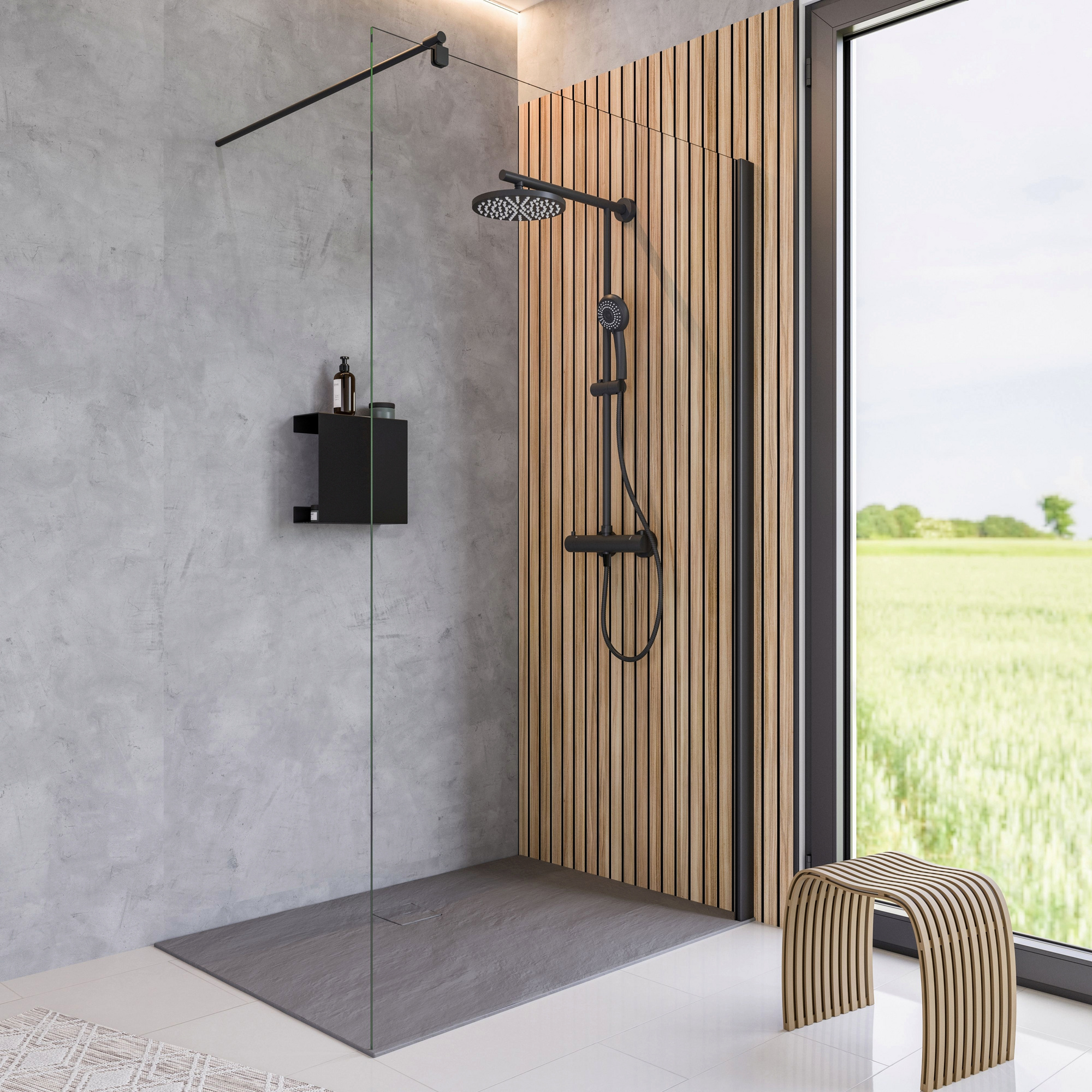 SCHULTE Walk-In Dusche »Black Style«, Höhe: 200 cm, eckig, mattschwarz ...